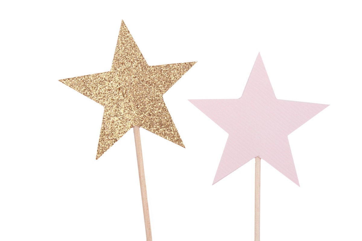 Pink and Gold Star Cupcake Toppers / Pink and Gold Twinkle | Etsy
