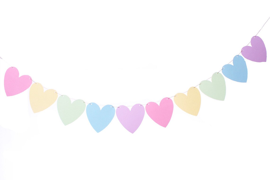 Pastel Rainbow Heart Garland Pastel Valentine Garland - Etsy