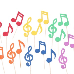 Rainbow Music Note Cupcake Toppers, Music Party Picks, Music Theme ...
