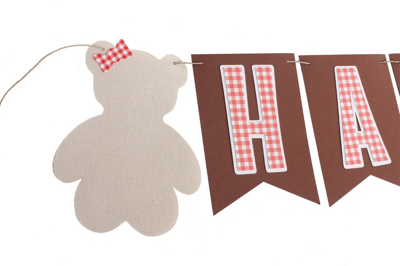 Teddy Bear Picnic Gingham Birthday Banner - Gingham Teddy Bear Baby ...