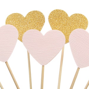 Pink and Gold Heart Cupcake Toppers / Food Picks / Wedding / Valentines ...