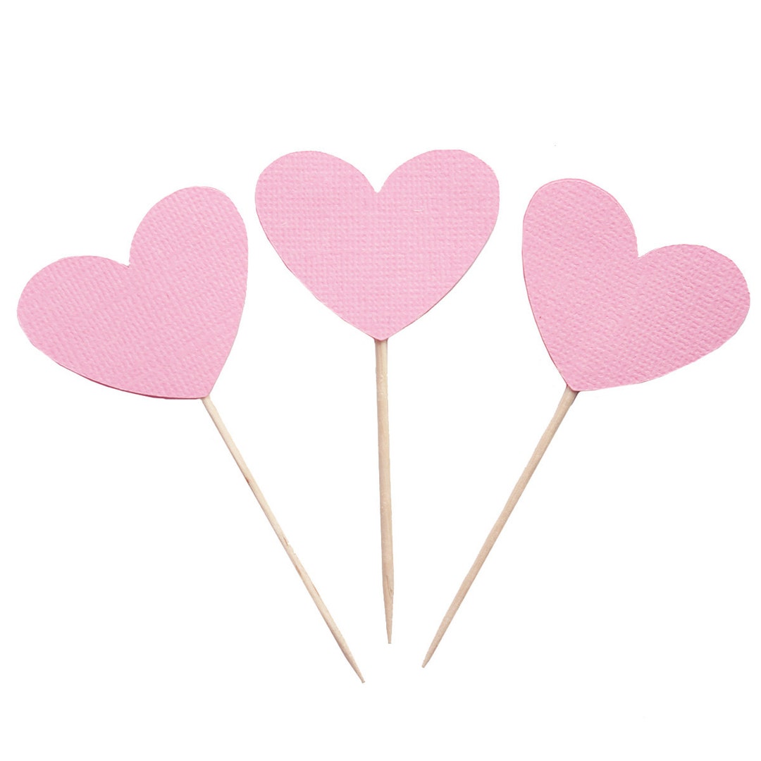 12 Pink Heart Cupcake Toppers - Valentine's Day Party Cupcake Toppers ...