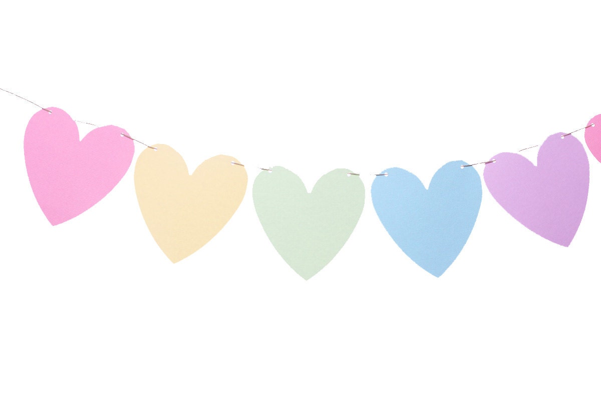 Pastel Rainbow Heart Garland Pastel Valentine Garland | Etsy