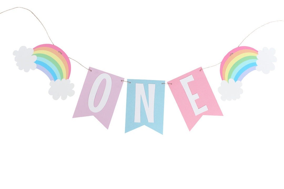 Pastel Rainbow First Birthday ONE Banner High Chair Banner - Etsy