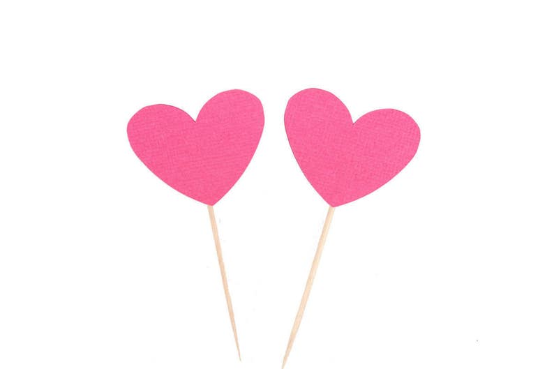 Hot Pink Heart Cupcake Toppers Hot Pink and Gold Birthday - Etsy