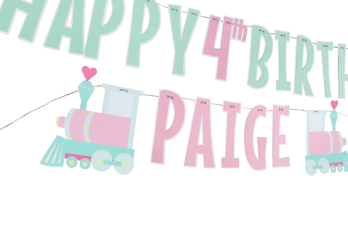 Girl Train Birthday Party Banner - Pink Choo Choo Train First Birthday ...