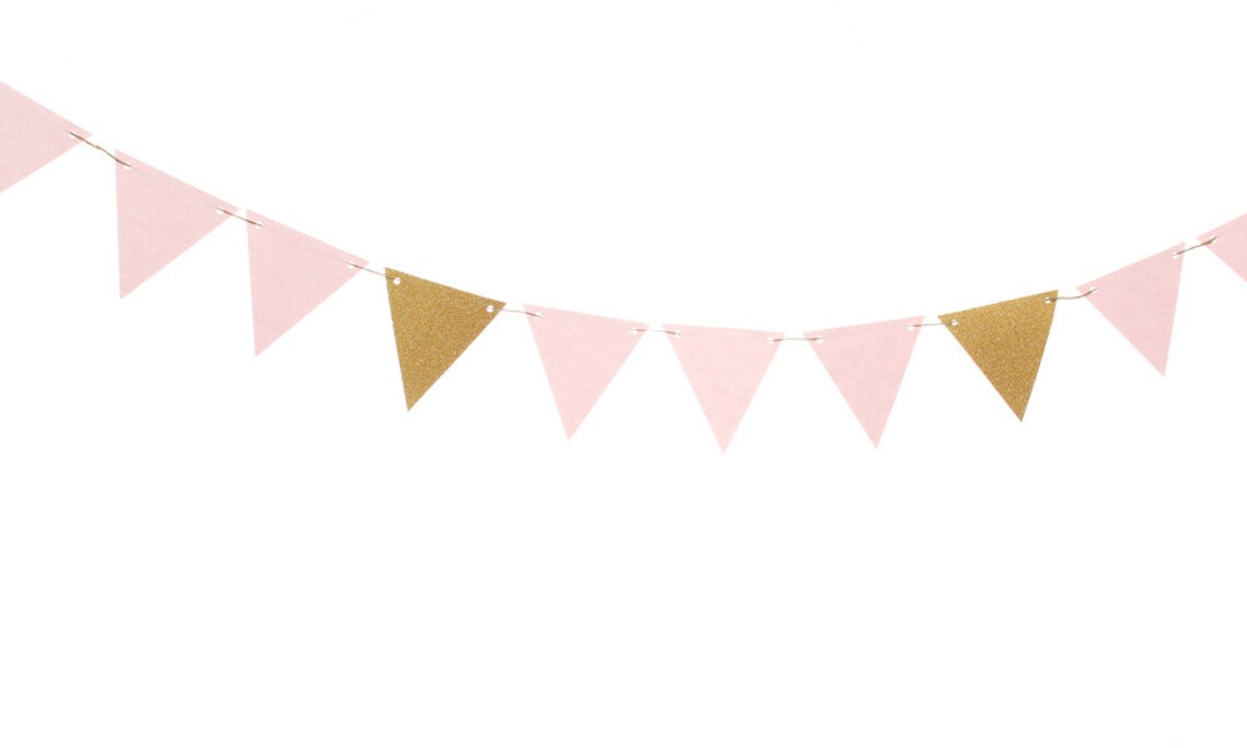 Pink and Gold Triangle Flag Banner / Pink and Gold Pennant Banner ...