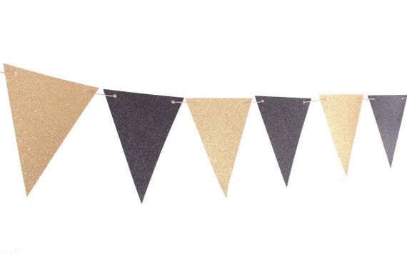 Black and Gold Pennant Banner / Gold Triangle Banner / Black - Etsy