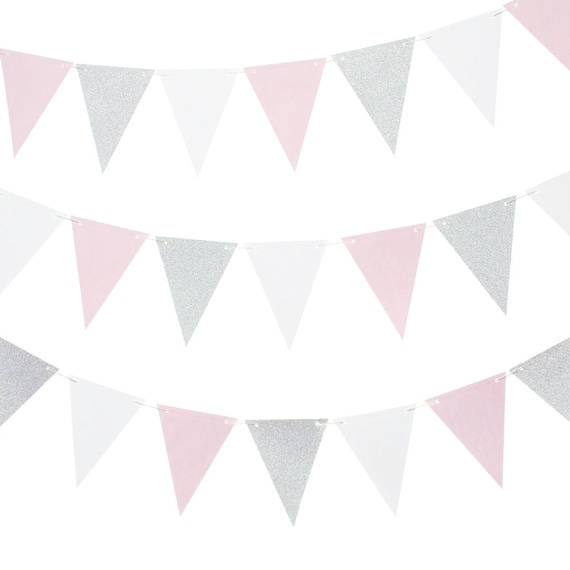 Silver Pink White Pennant Flag Banner / Silver Pink White | Etsy