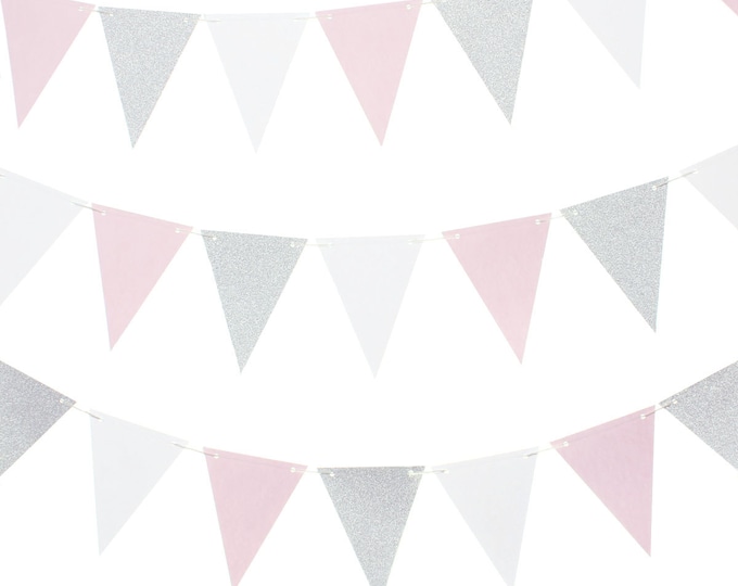 Silver, Pink, White Pennant Flag Banner / Silver, Pink, White Triangle ...
