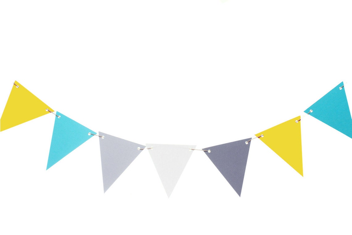 Aqua Yellow Gray White Pennant Garland Shark Birthday | Etsy