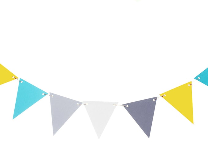 Aqua Yellow Gray White Pennant Garland - Shark Birthday Garland - Shark ...