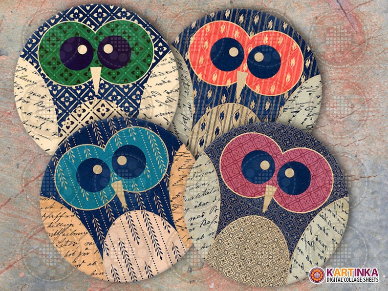 4 Inch and 3.8 Inch Print It Yourself OWLS Printable Images Digital ...