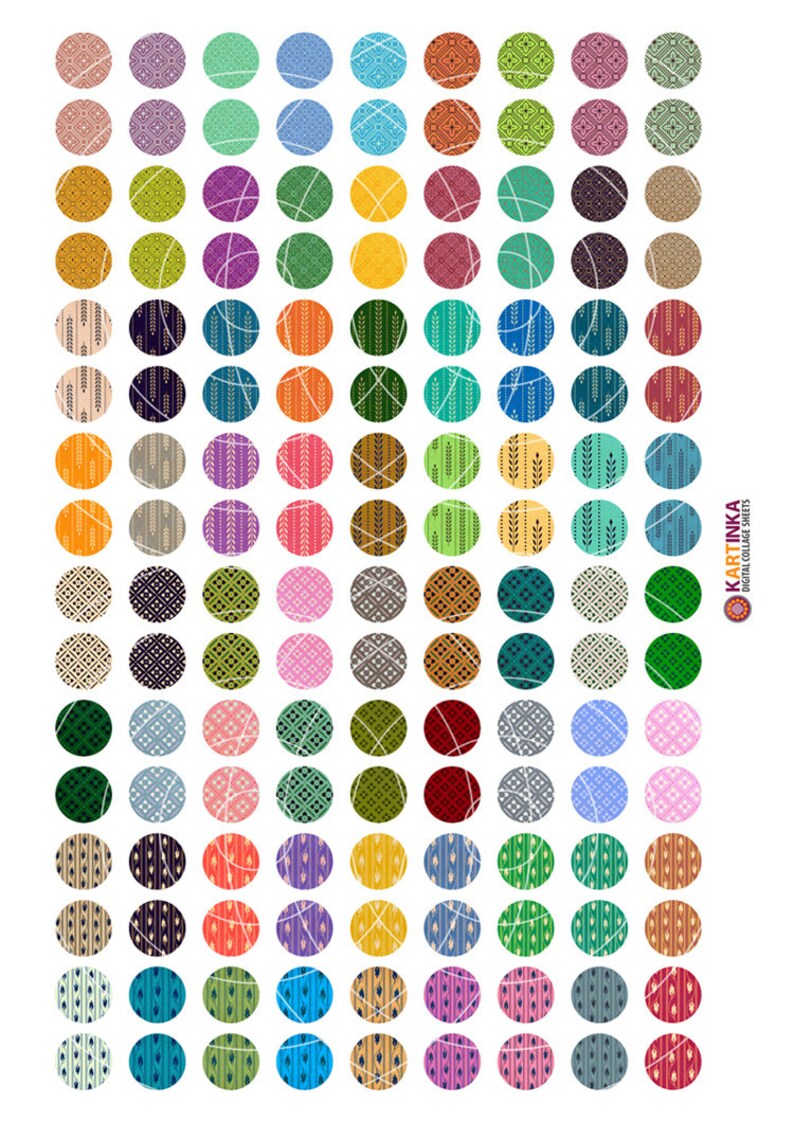 RETRO PATTERNS - 15mm & 13mm Circle Size Images Printable Digital ...