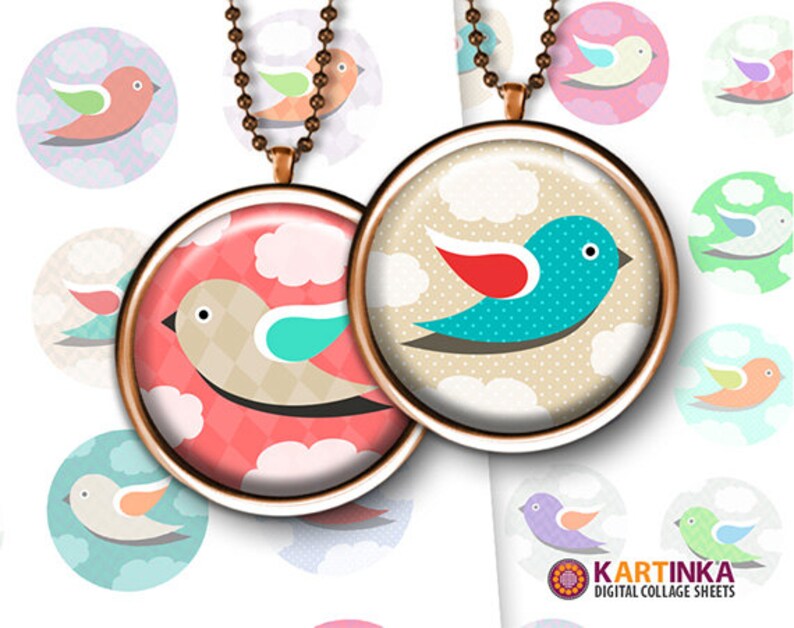 FUNKY BIRDS 1 Inch and 1.5 Inch Printable Digital Images for - Etsy