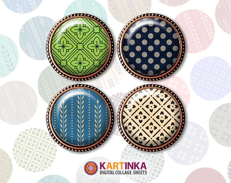 1 Inch & 1.5 Inch Printable RETRO PATTERNS Digital Download Images for ...