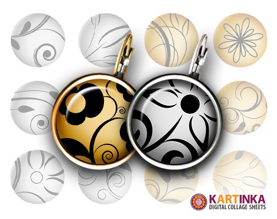 20mm 16mm 14mm Size Printable Download BLACK FLORAL | Etsy