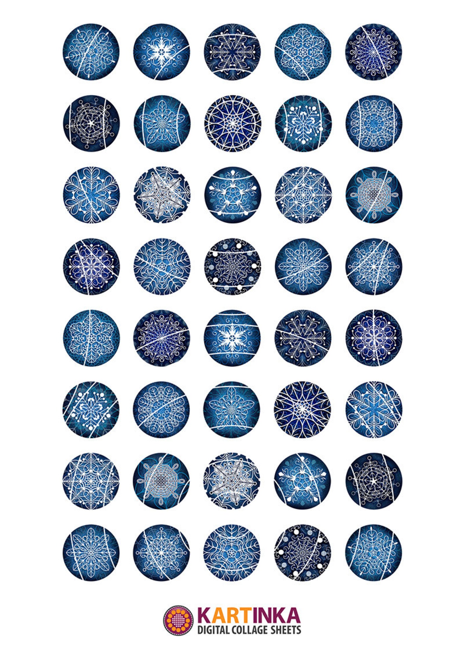 1 Inch 25mm & 1.5 Inch Digital SNOWFLAKES Printable Images - Etsy Israel