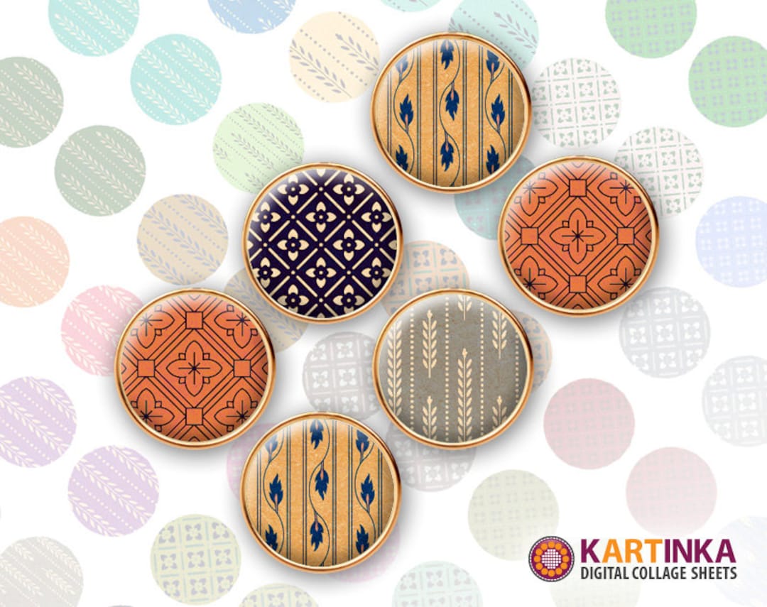 RETRO PATTERNS - 15mm & 13mm Circle Size Images Printable Digital ...