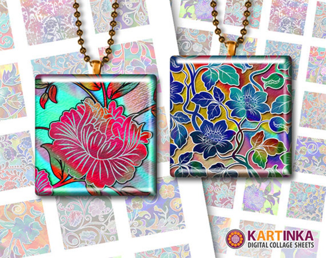 1x1 Inch Tiles FLORAL PATTERNS V.4 Printables for Pendants Bezel Trays ...