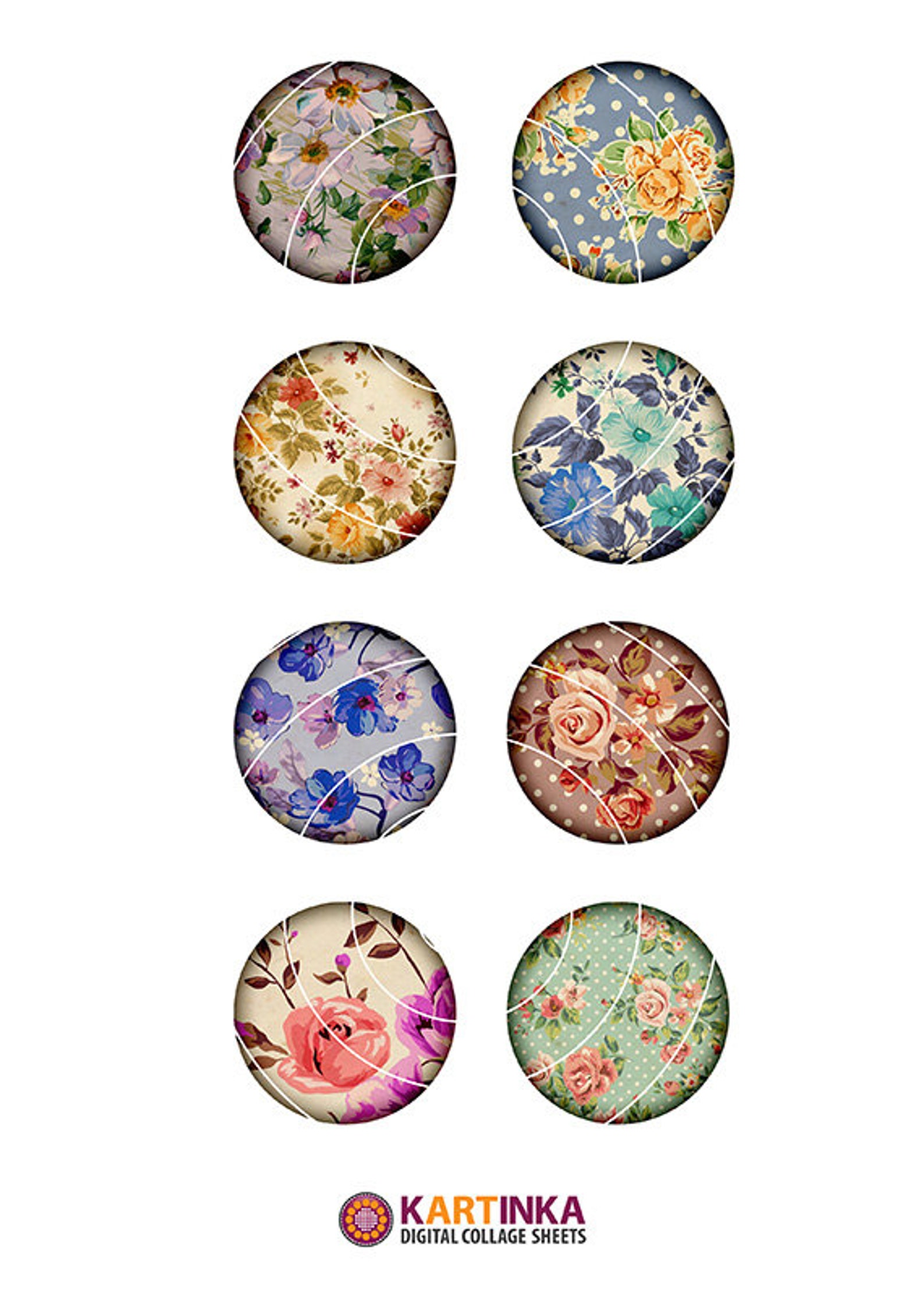 2 Inch Printable FLOWERS PATTERNS Collage Sheet Images for Decoupage ...