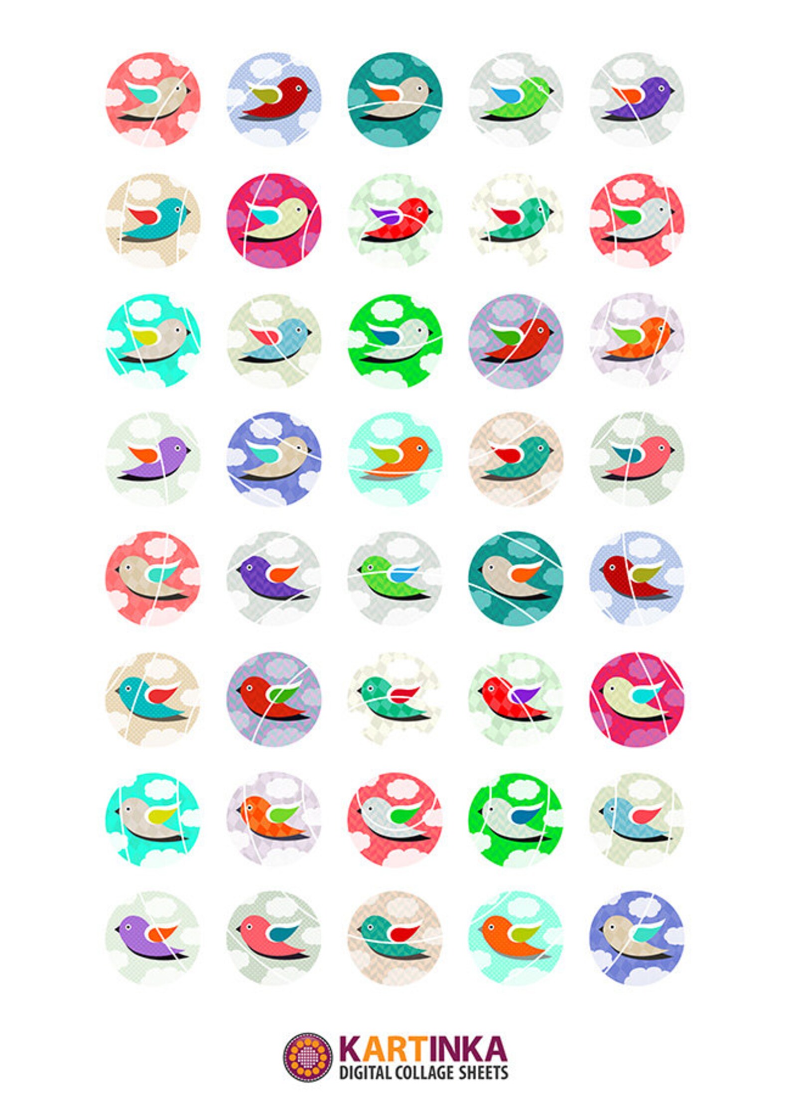 FUNKY BIRDS 1 Inch and 1.5 Inch Printable Digital Images for - Etsy