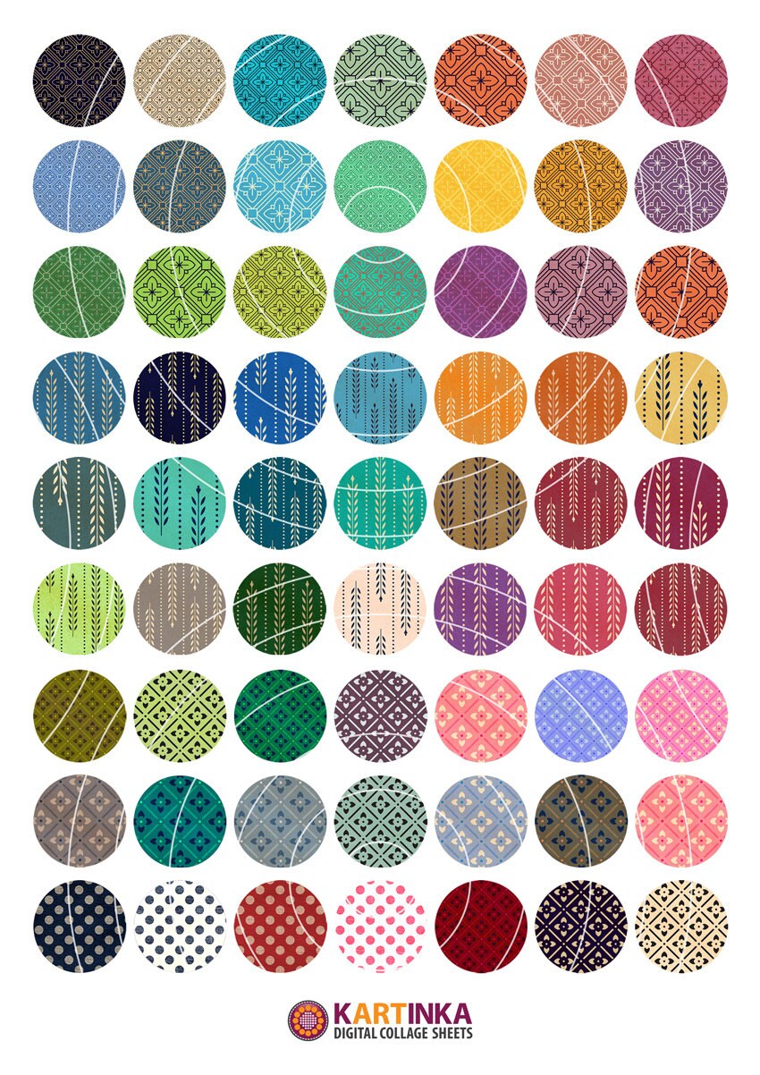 1 Inch & 1.5 Inch Printable RETRO PATTERNS Digital Download Images for ...