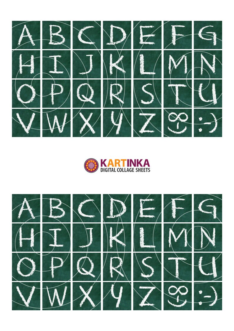 Instant Download CHALKBOARD Alphabet ABC 1x1 Inch and 1.5x1.5 Inch ...