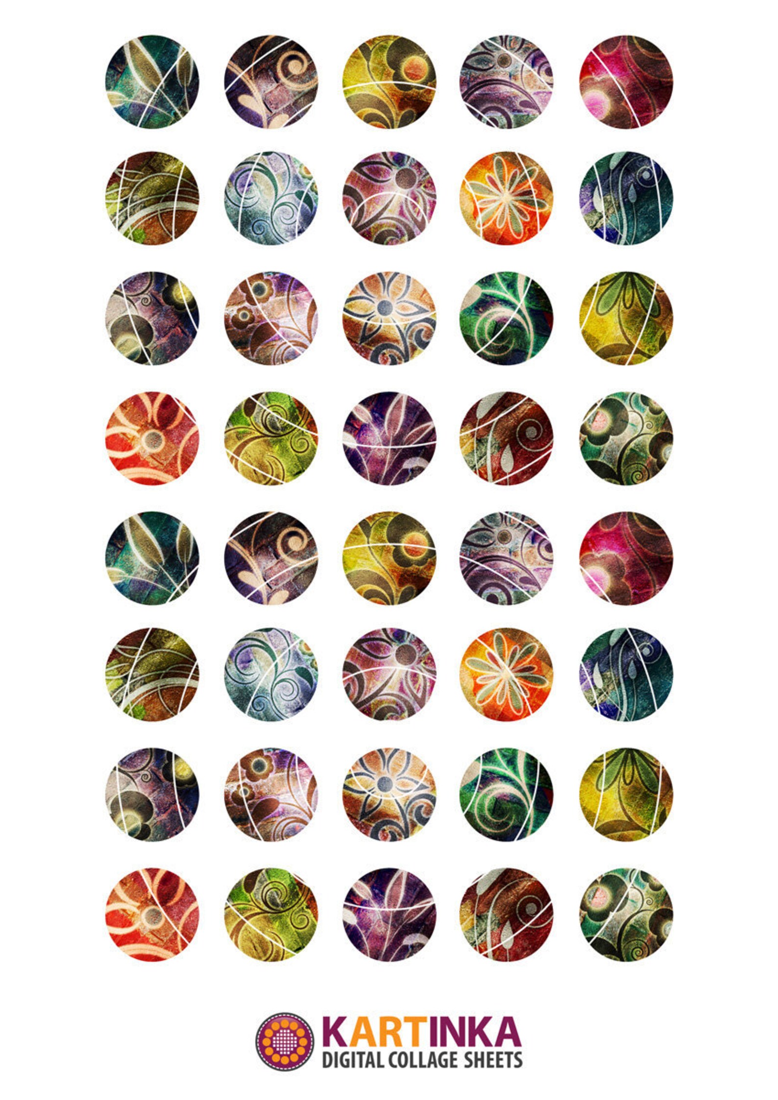 FLORAL BRICKS - 1 Inch Printable Digital Circles for Round Pendants ...