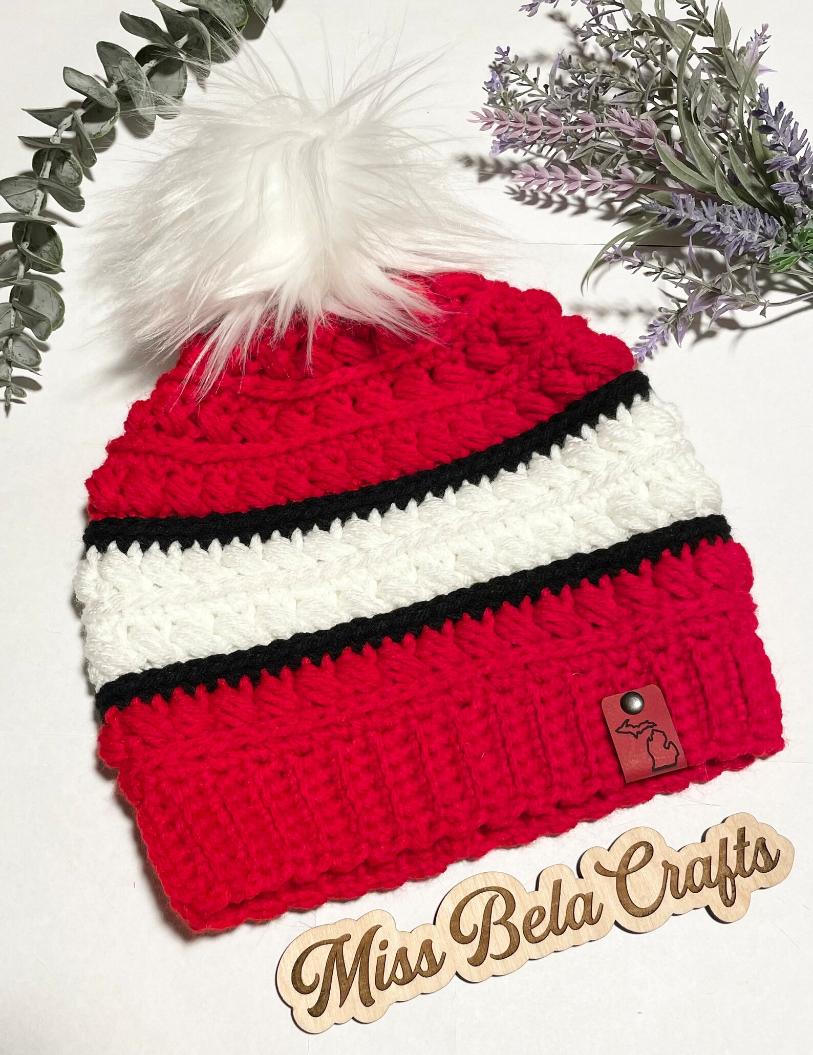 Detroit Red Wings Inspired Hat/crochet/red Faux Fur/wings Beanie ...