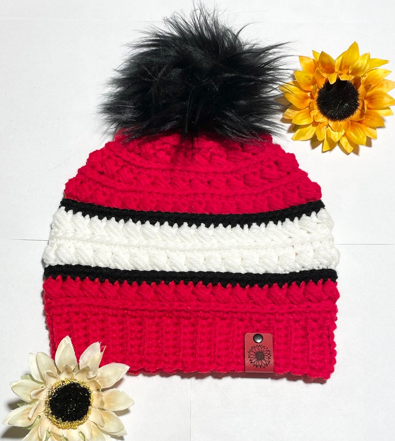 Detroit Red Wings Inspired Hat/crochet/red Faux Fur/wings Beanie ...