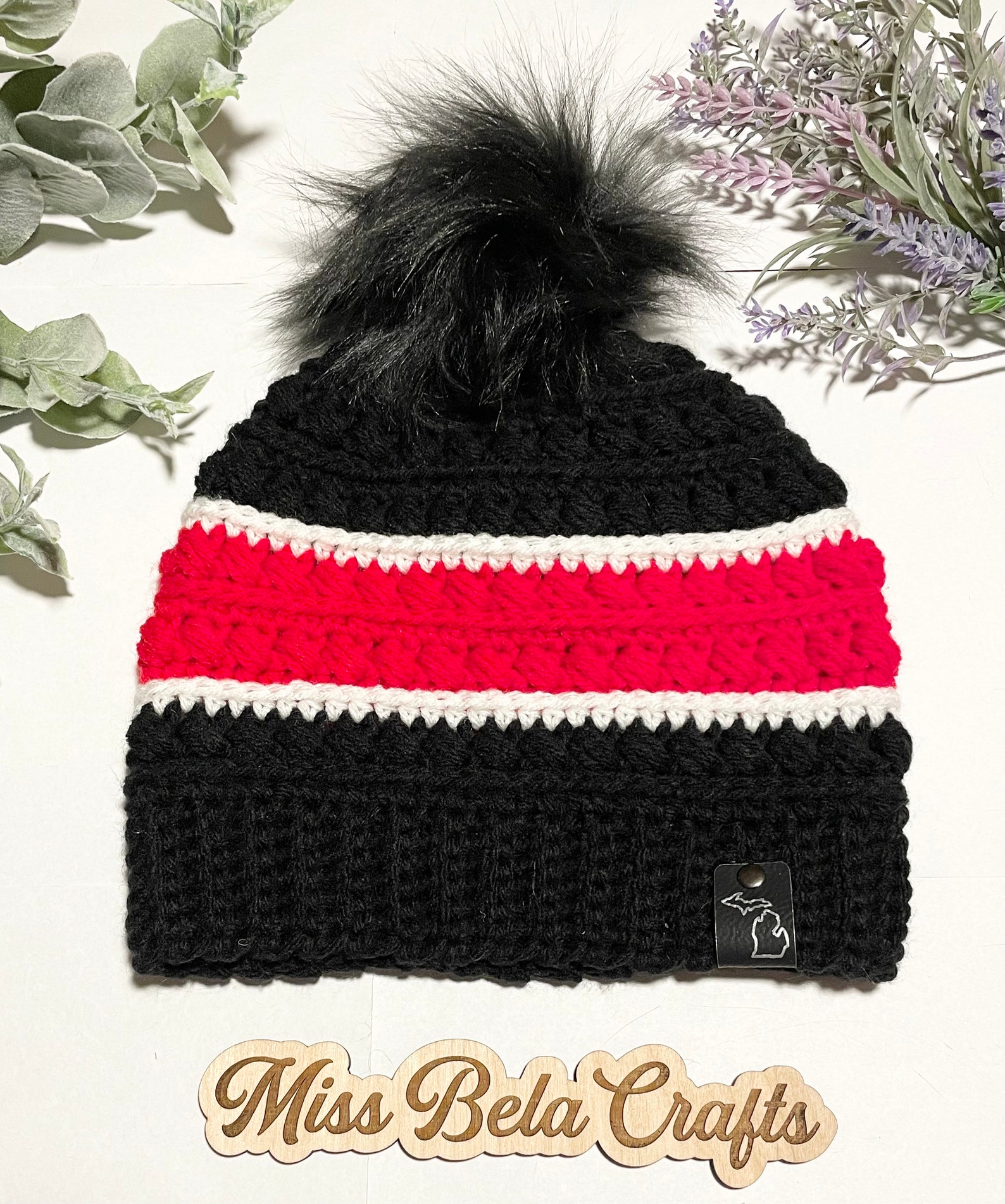 Detroit Red Wings Inspired Hat/crochet/red Faux Fur/wings Beanie ...