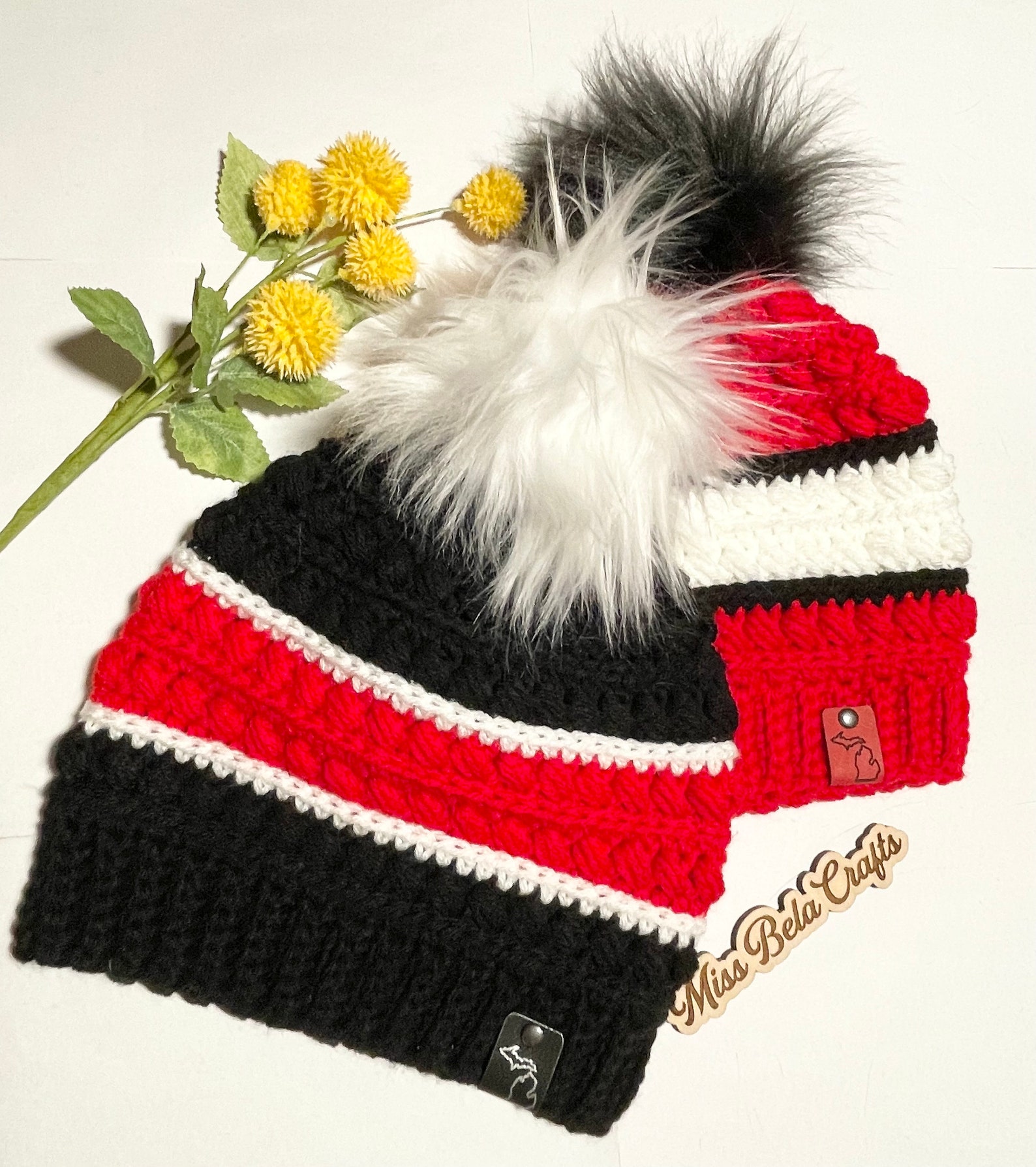 Detroit Red Wings Inspired Hat/crochet/red Faux Fur/wings Beanie ...