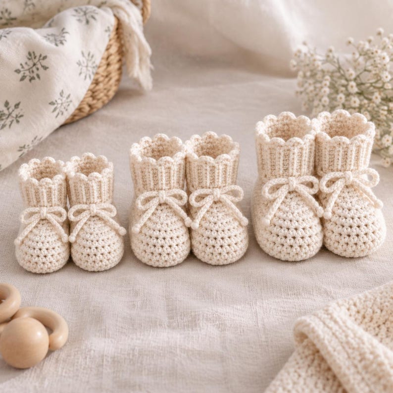 Baby Booties Crochet Pattern PDF, Stay on Baby Booties With Ribbed Cuff ...