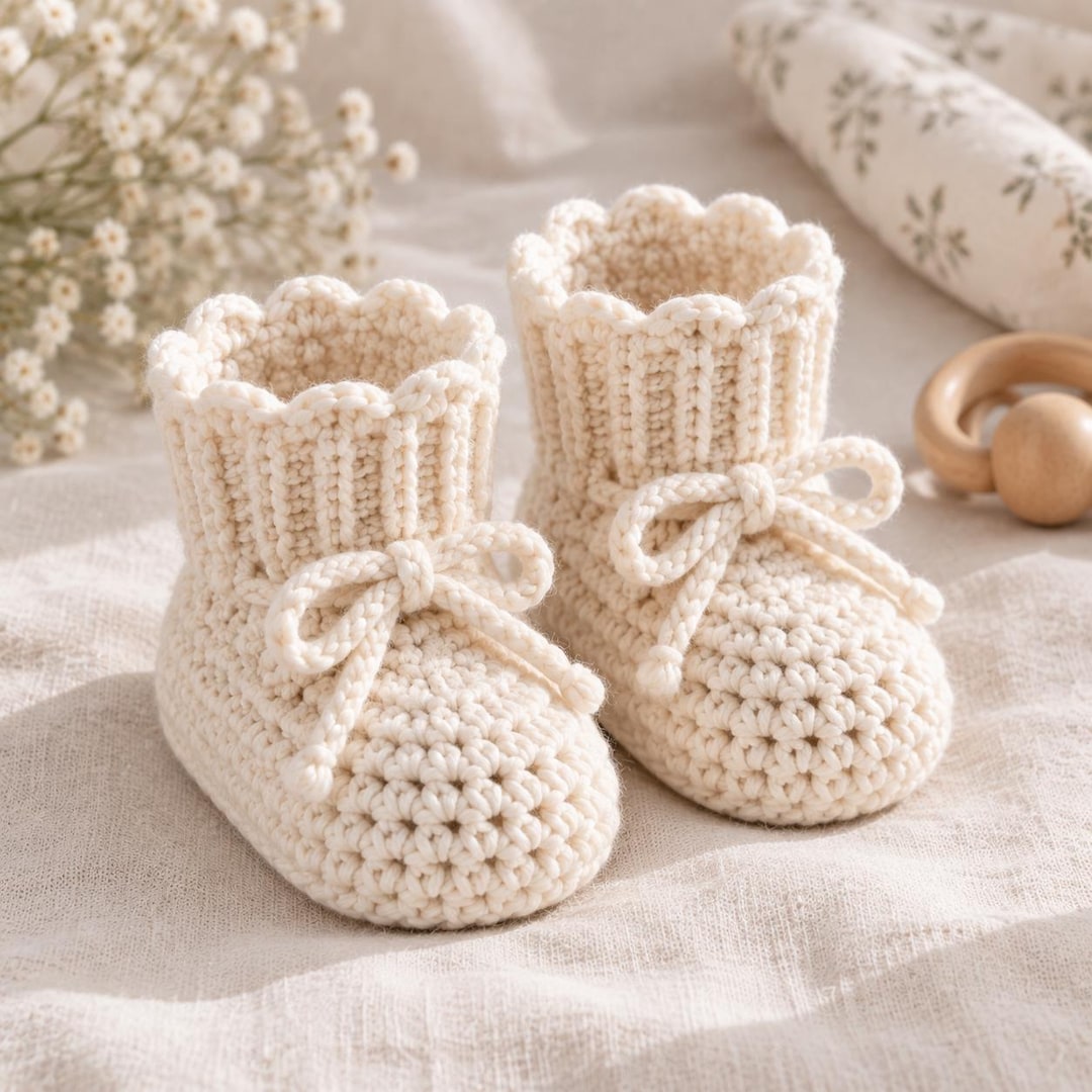 Baby Booties Crochet Pattern PDF, Stay on Baby Booties With Ribbed Cuff ...