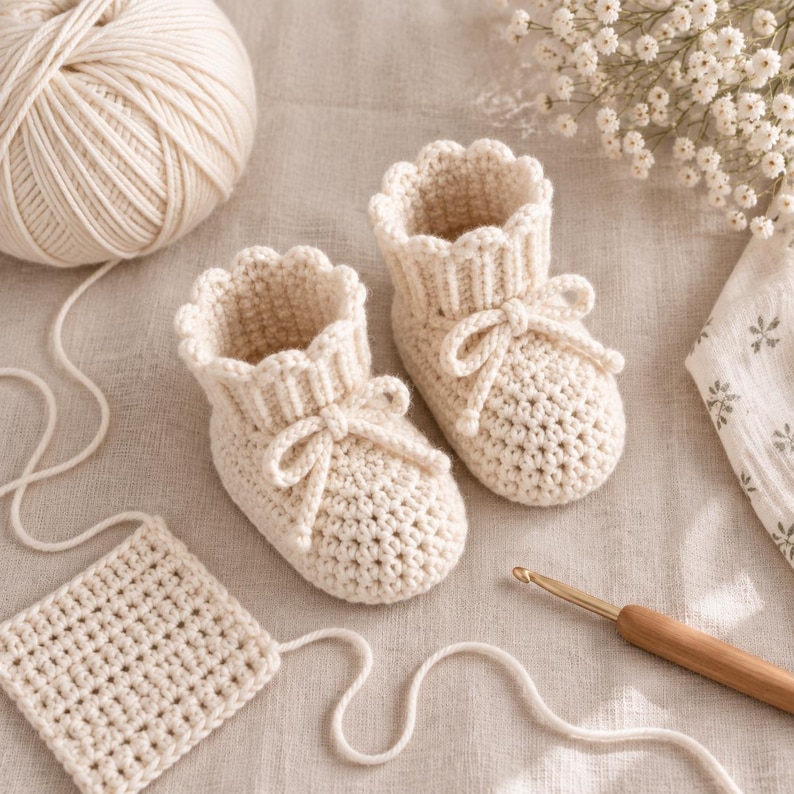 Baby Booties Crochet Pattern PDF, Stay on Baby Booties With Ribbed Cuff ...
