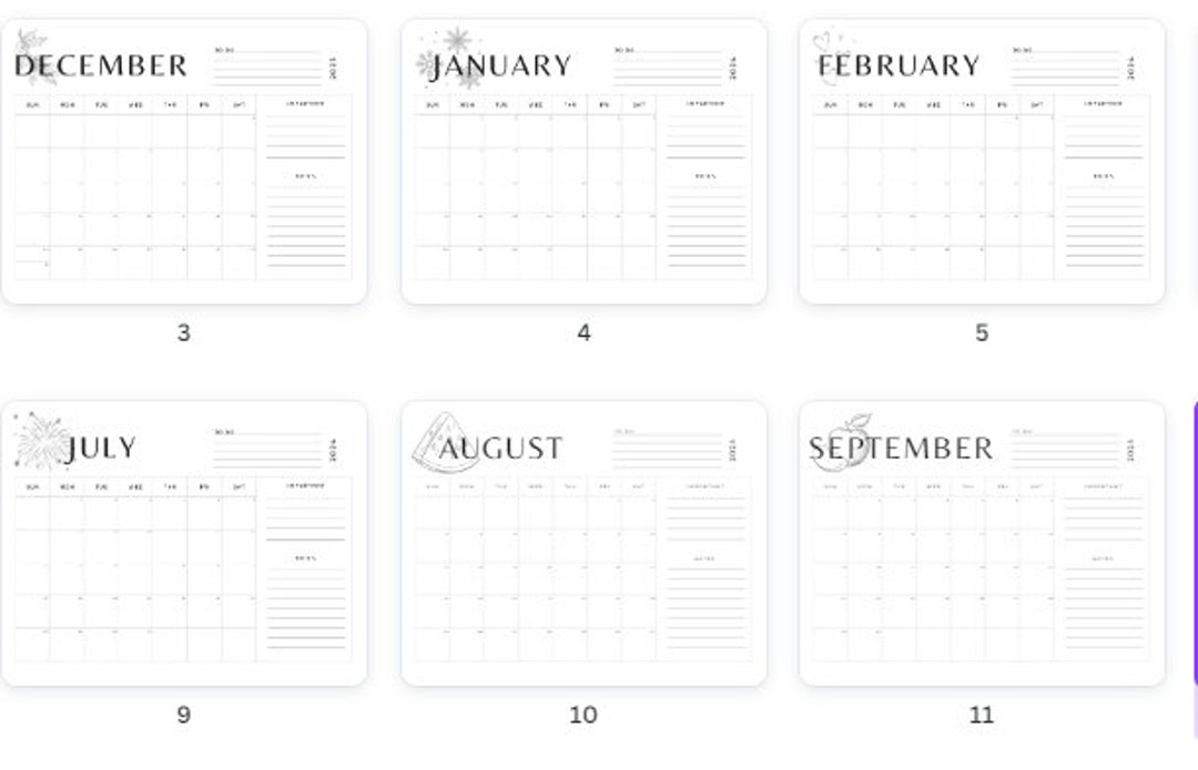 Minimalist Monthly Calendar 8.5x11 Black and White 2024 Includes ...