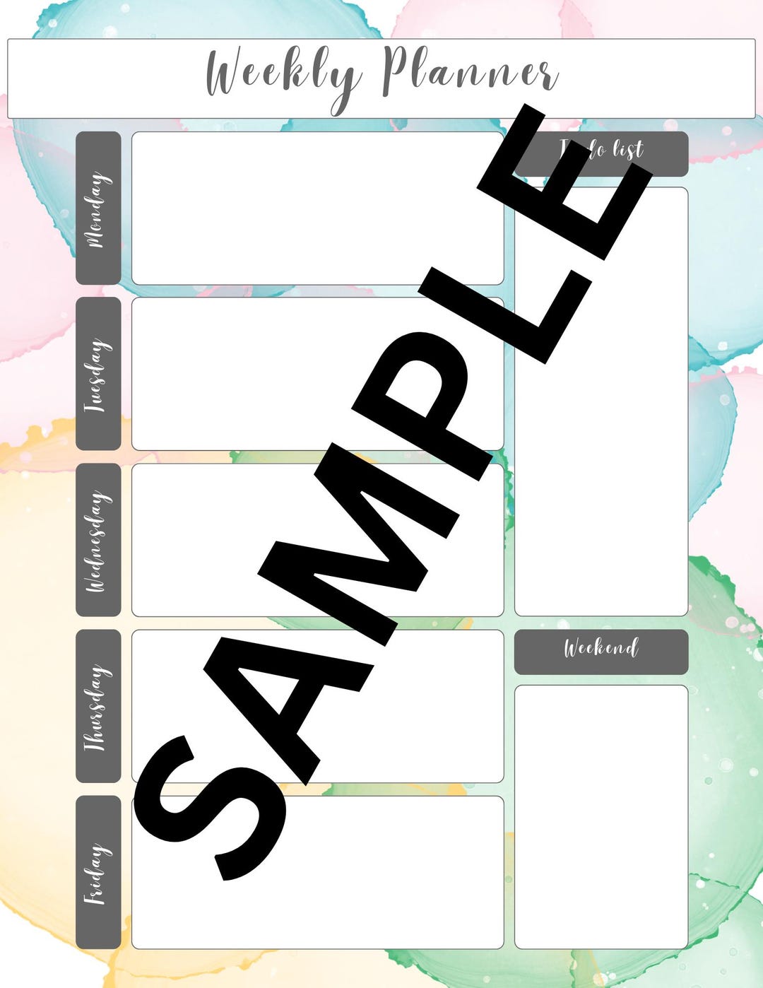 Editable Weekly Planner - One Page - Daily Plans - Color & Black and ...