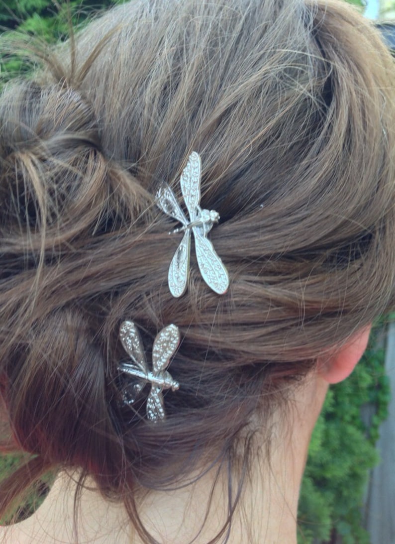 Silver Dragonfly Bobby Pins, Set of 2, Woodland Dragonfly Bobby Pins ...