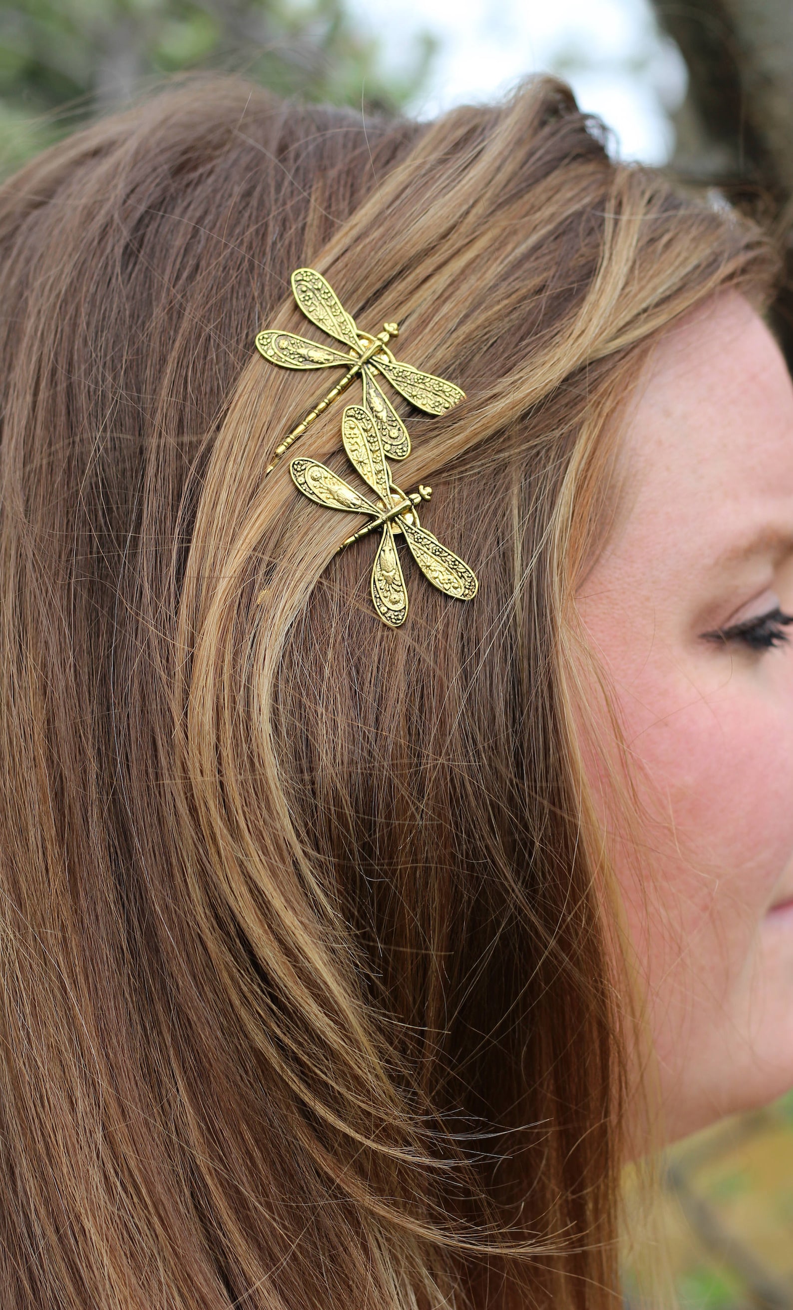 Gold Dragonfly Bobby Pins, Set of Two, Antique Gold, Gold Insect Pin ...