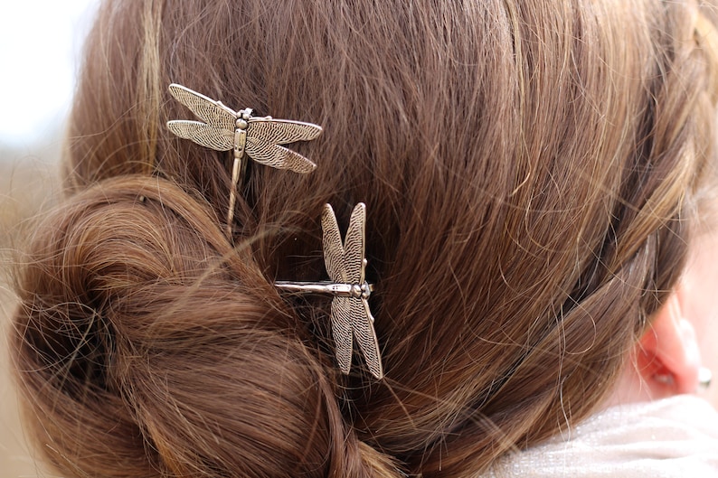 Silver Dragonfly Bobby Pins, Set of Two, Antique Silver, Nickel Free ...