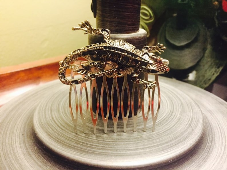 Large Silver lizard Hair Comb Single Silver Colored lizard | Etsy