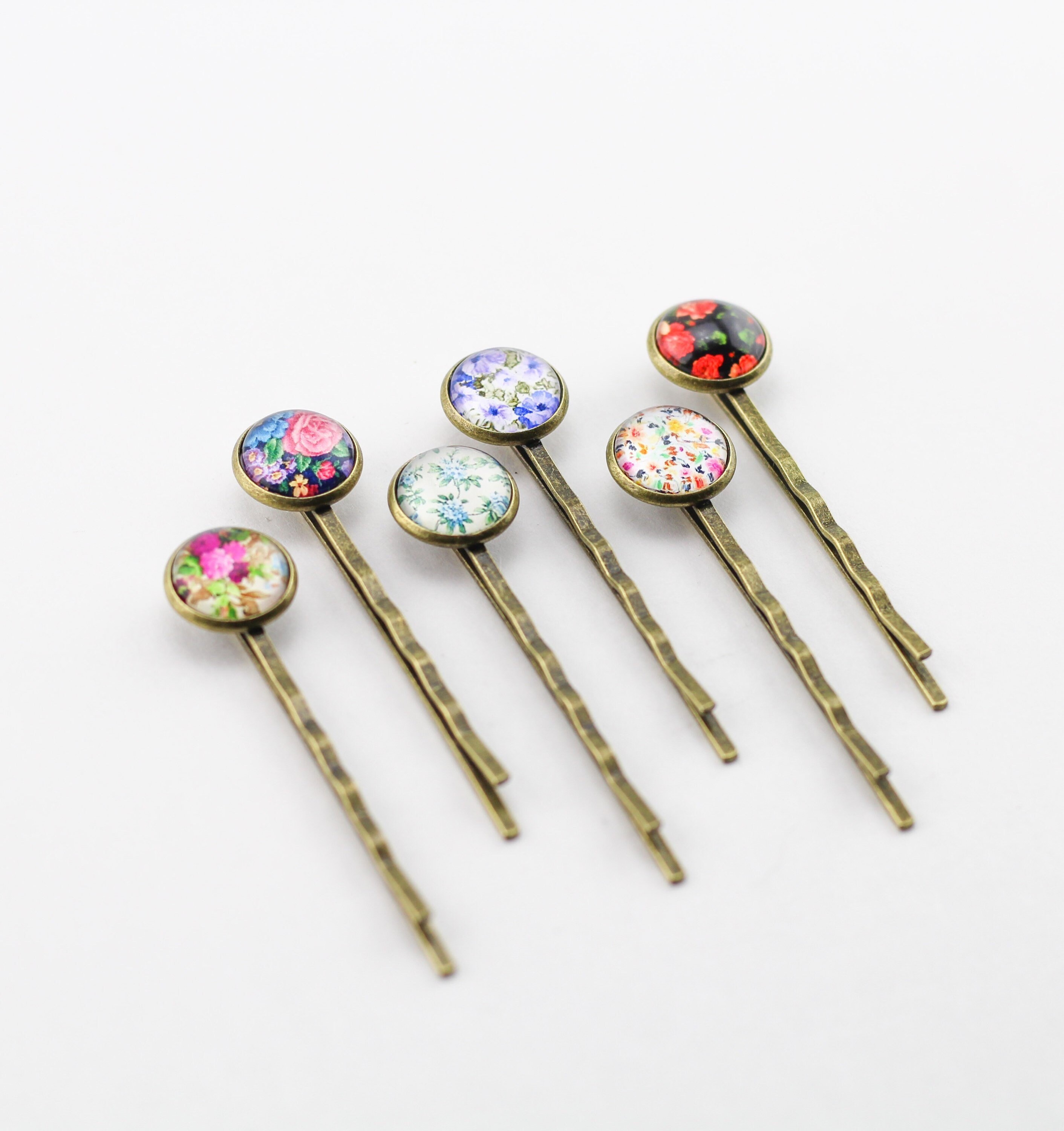 Floral Print Bronze Bobby Pins, Flower Power, Bronze Bobby Pins, Flower ...
