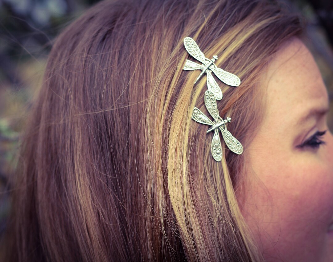 Dragonfly Insect Bobby Pins, Set of Two Silver Dragonfly Bobby Pins ...