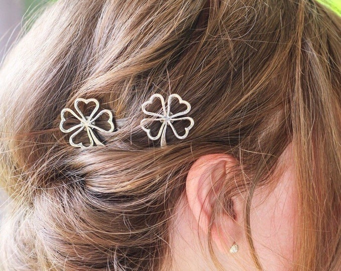 Silver Four Leaf Shamrock Bobby Pins, Set of Two, Four Leaf Clover ...