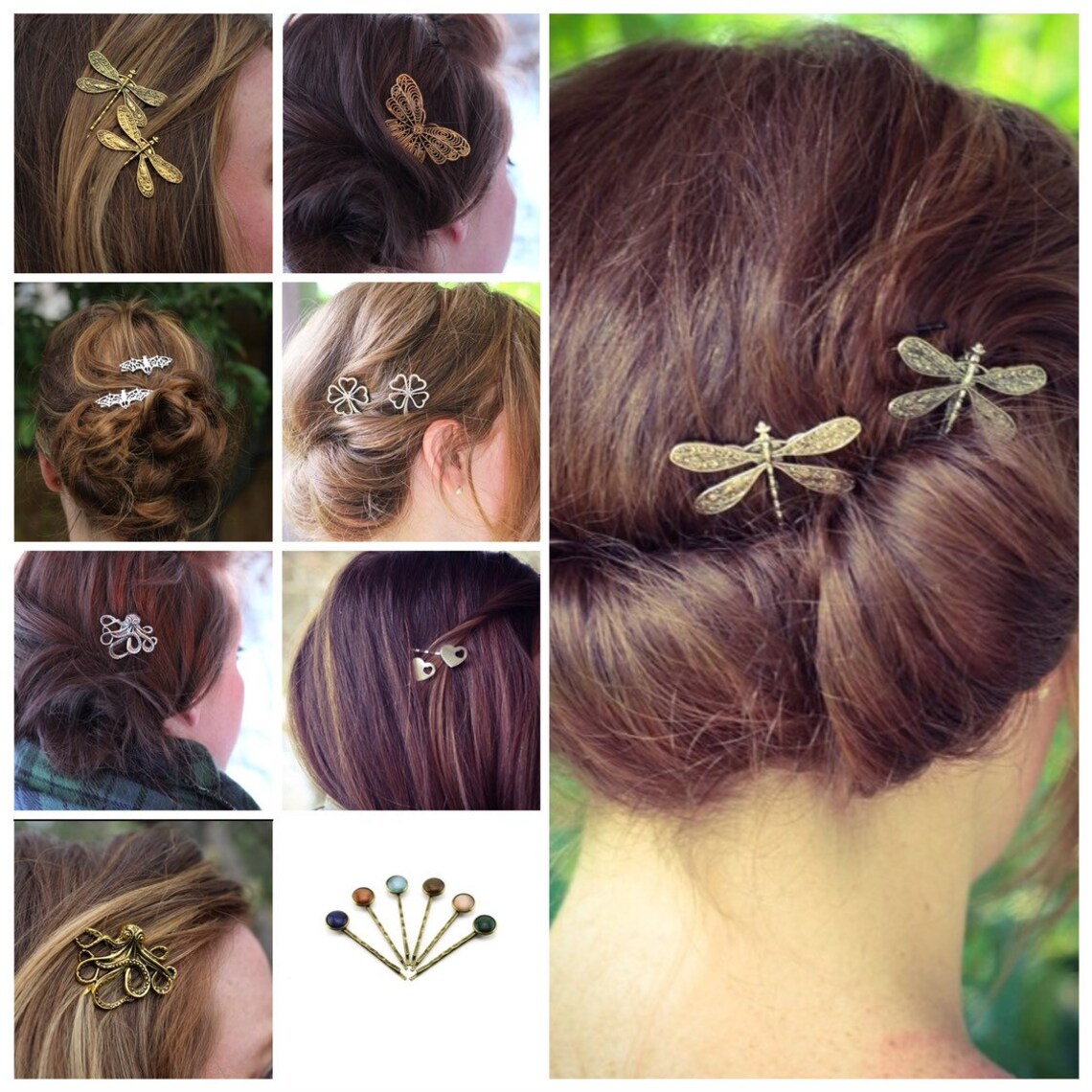 Silver Dragonfly Bobby Pins, Set of 2, Woodland Dragonfly Bobby Pins ...
