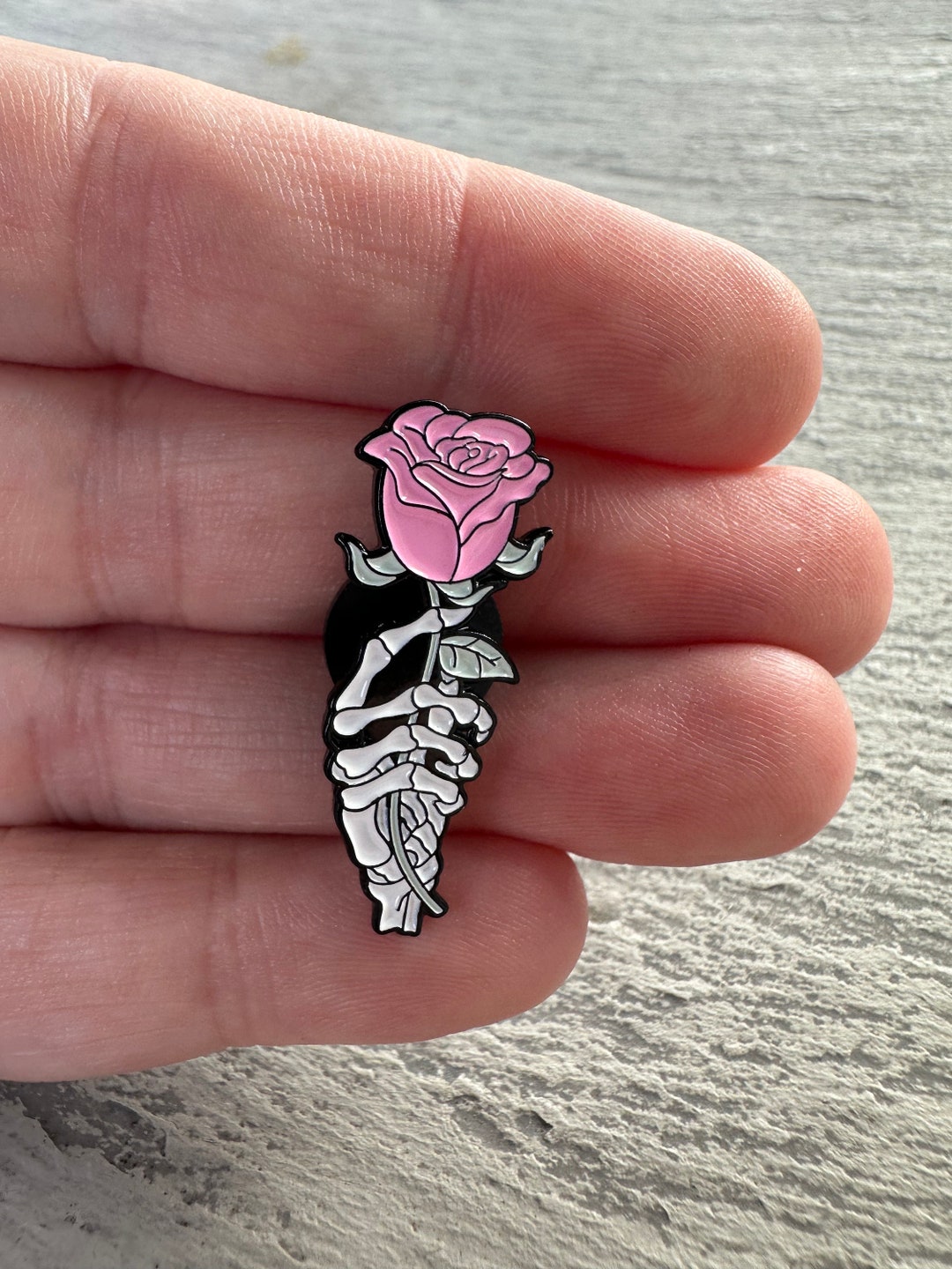 Skeleton Hand and Rose Pin, Pink Rose Pin, Halloween Pin, Skeleton Hand ...