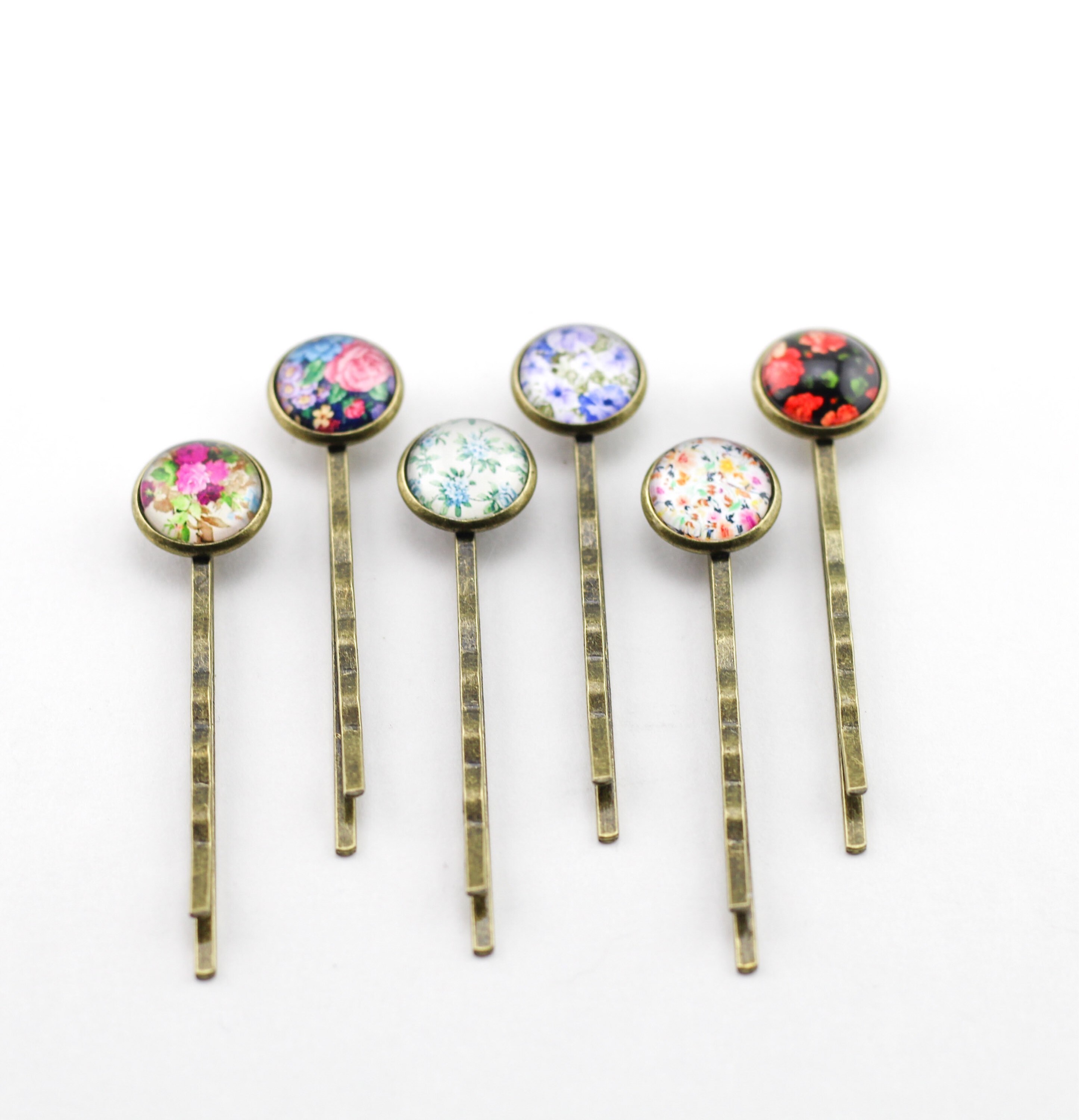Floral Print Bronze Bobby Pins, Flower Power, Bronze Bobby Pins, Flower ...