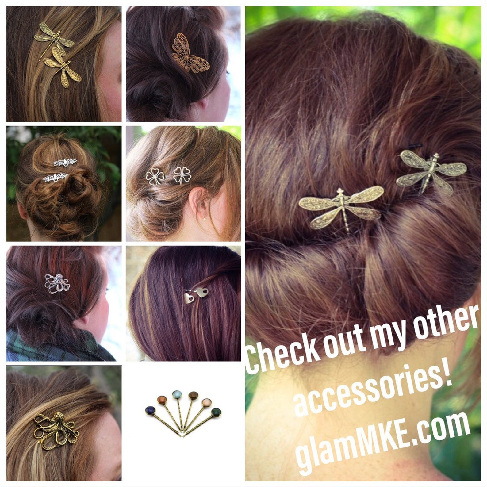 Gold Dragonfly Bobby Pins, Set of Two, Antique Gold, Gold Insect Pin ...