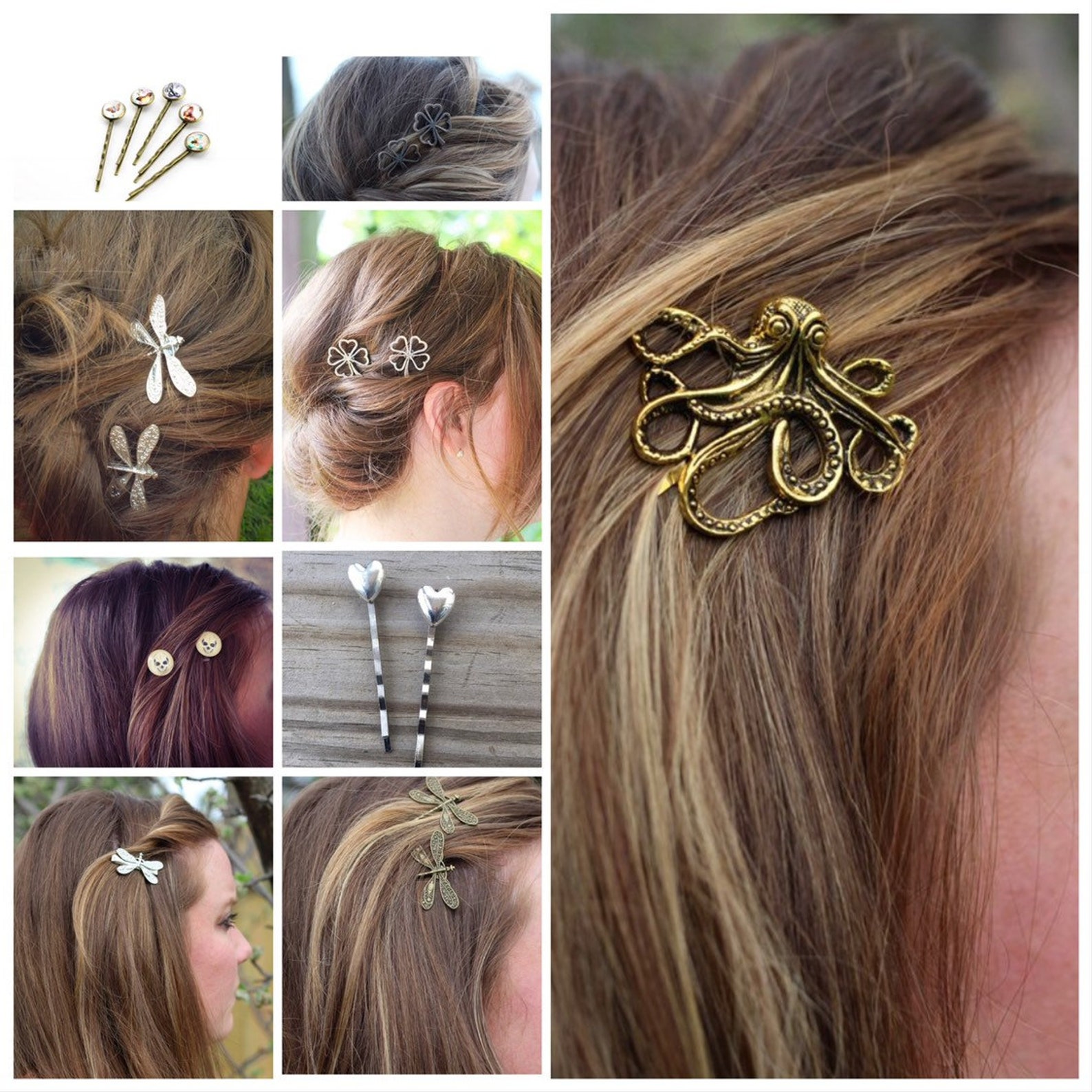 Silver Dragonfly Bobby Pins, Set of 2, Woodland Dragonfly Bobby Pins ...